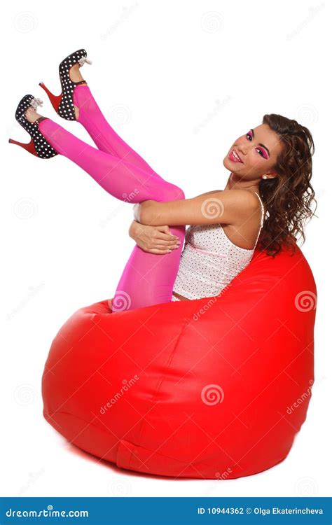 Girl Sitting In Bean Bag Stock Photo Image Of Carefree