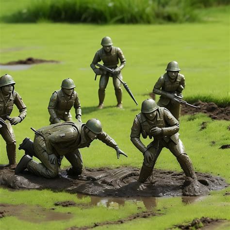Premium Ai Image Toy Soldiers In Mud Aiming For Victory