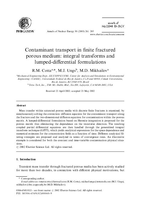 pdf contaminant transport in finite fractured porous medium integral