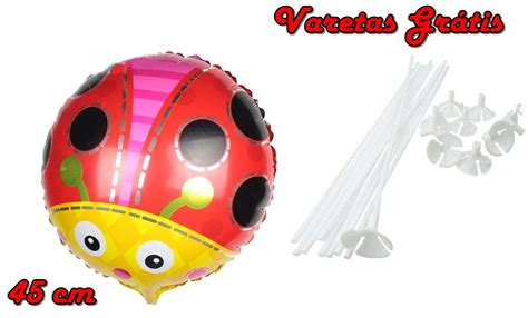 10 Balão Metalizado Joaninha De 45 Cm Varetas Elo7