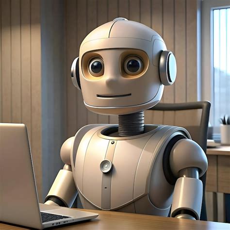 Friendly Robot Assistant Working At A Desk Ready To Assist With All