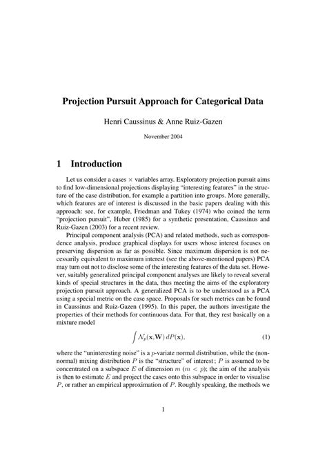 Pdf Projection Pursuit Approach For Categorical Data