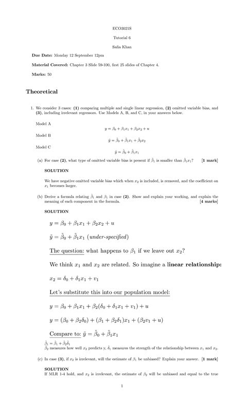Eco3021s 2022 Tutorial 6 Solns Eco3021s Tutorial 6 Safia Khan Due Datemonday 12 September