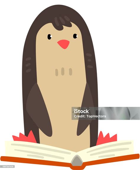 귀여운 펭귄 새 만화 캐릭터 책 학교 교육 및 흰색 배경 지식 개념 벡터 일러스트 레이 션 개념에 대한 스톡 벡터 아트 및 기타
