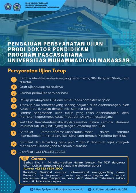 Syarat Ujian Tutup Program Studi Pendidikan S3 Program Pascasarjana