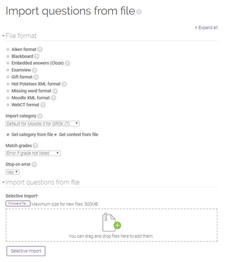 moodle activities and resources question bank import questions grok