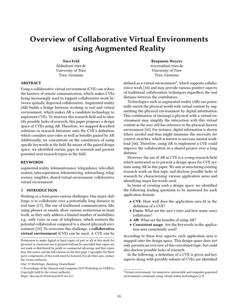 Pdf Overview Of Collaborative Virtual Environments Using Augmented Reality