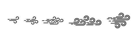 부는 바람과 바다 파도의 벡터 아이콘 세트 바람이 부는 날씨의 상징 편집 가능한 스트로크 프리미엄 벡터