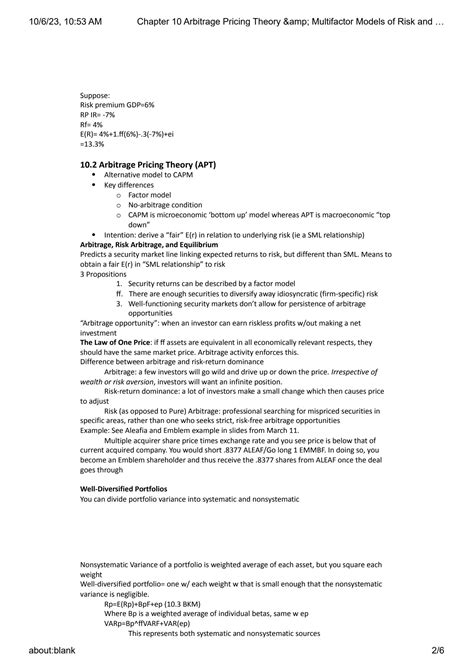 Solution Chapter Arbitrage Pricing Theory Multifactor Models Of Risk And Return Studypool