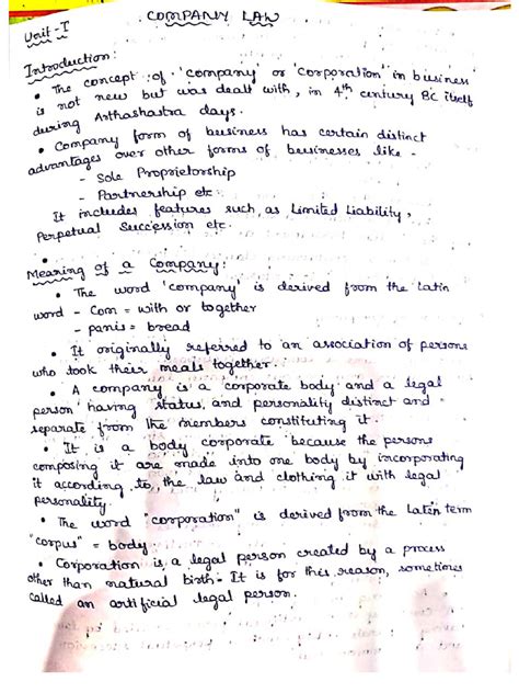 Company Law Handwritten Notes Pdf