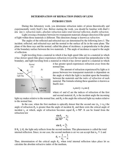 Determination Of Refraction Index Pdf Refraction Refractive Index