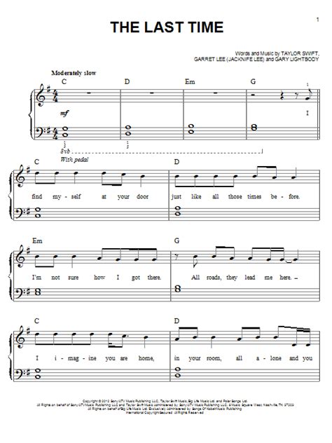 The Last Time Sheet Music Direct