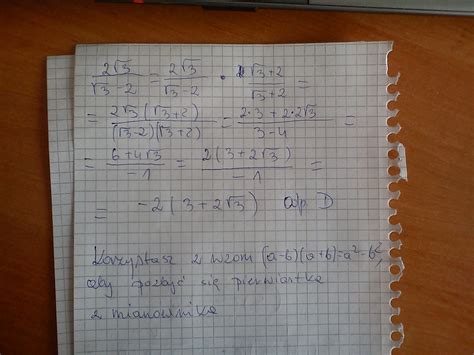 Usuwając Niewymierność Z Mianownika Wyrażenia 2pierwiastki Z 3 Dzielone
