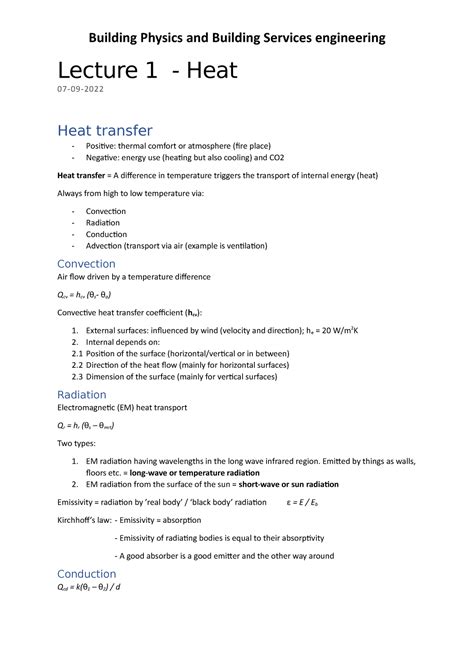 Building Physics And Services Engineering Lecture 1 Building Physics