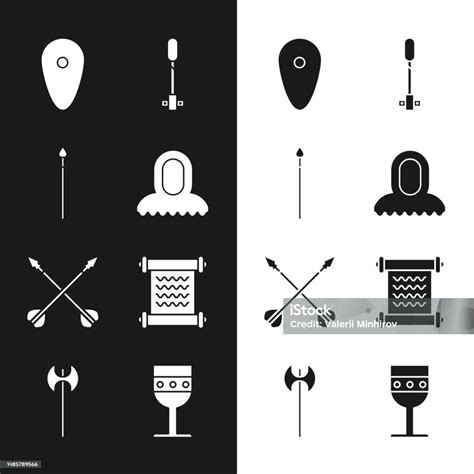 Set Medieval Hood Spear Shield Torch Flame Crossed Arrows Decree