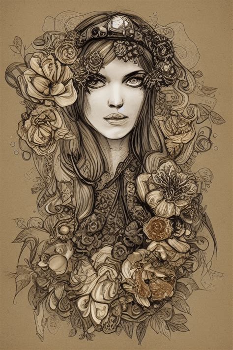 Steam Punk Sketch Style Girl Portrait · Creative Fabrica