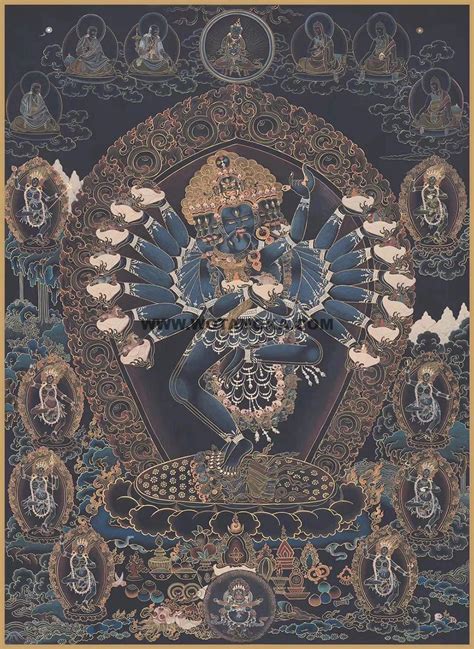 唐卡寄卖编号：jm·188 566998 大吉祥欢喜金刚诸天空行母供养图（黑唐） 沃唐卡