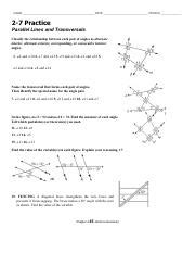 Worksheet Parallel Lines And Transversals Pdf NAME DATE PERIOD 2 7