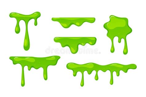Set Of Dripping Green Slime Textures Border And Spots Isolated
