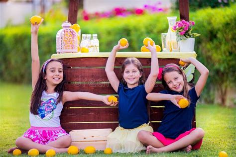 Girls At Lemonade Stand In The Garden Stock Image Image Of Nature