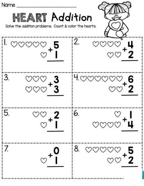 Sweet Heart Addition Worksheet School Kindergarten Addition