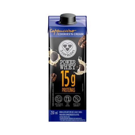 Bebida Láctea 3 Corações Power Whey 15g Protein Cappuccino Cookiesn