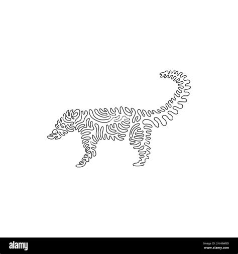 Single One Curly Line Drawing Of Beautiful Furry Coati Abstract Art Continuous Line Drawing