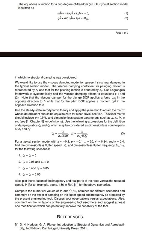 Solved The Equations Of Motion For A Two Degree Of Freedom