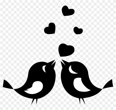 Love Birds On The Heart Tree Silhouette In White Digital