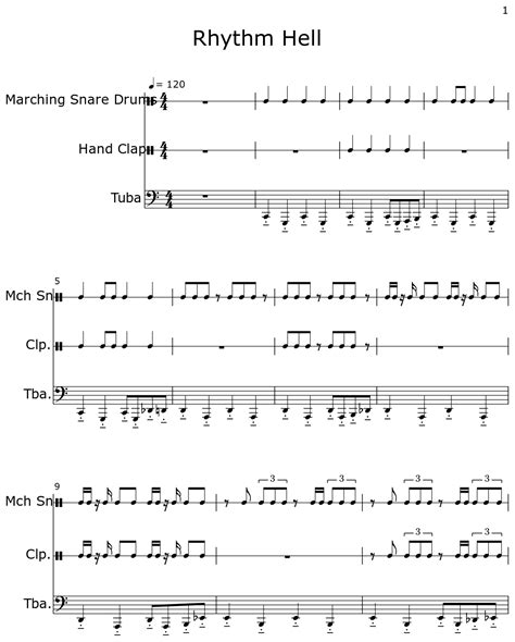 Rhythm Hell Sheet Music For Marching Snare Drums Hand Clap Tuba