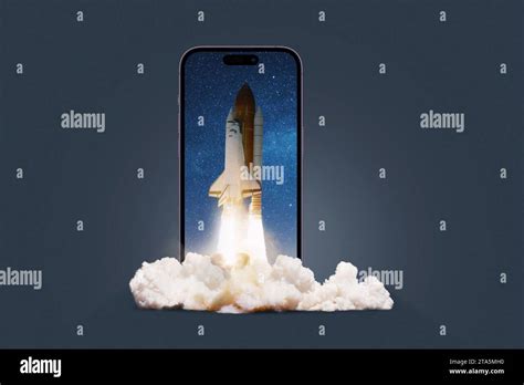 Rocket Shuttle Successful Launch On A Smartphone On A Dark Background