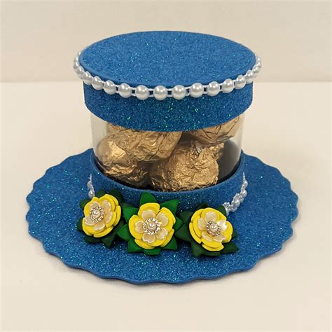Tiny Top Hat Container With Bow And Flowers Eva Glitter Foam Candy