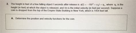 Solved The Height In Feet Of A Free Falling Object T Chegg
