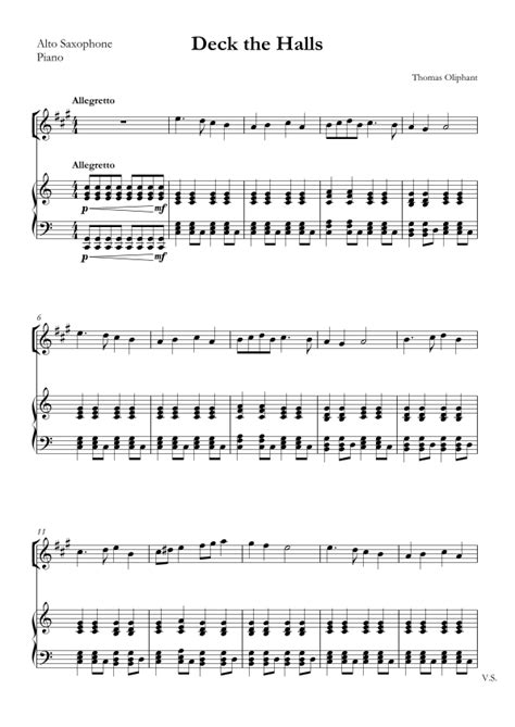 Deck The Halls Arr SMMUS By Thomas Oliphant Sheet Music For Alto Sax And Piano At Sheet Music
