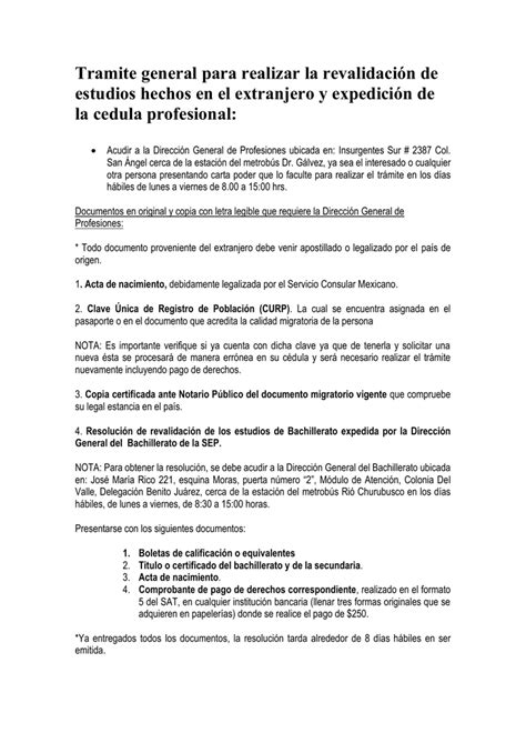 Tramite general para realizar la revalidación de la cedula profesional