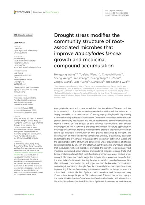 Pdf Drought Stress Modifies The Community Structure Of Root