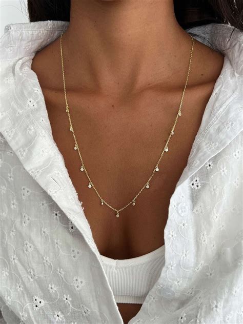 Long Cz Station Necklace Rose Gold Over 925 Sterling Silver Dainty