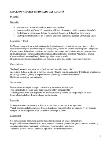 Esquema Platón 2 Pdf Platón Metafísica