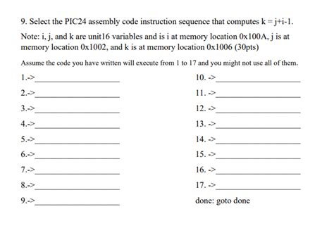Solved Select The Pic Assembly Code Instruction Chegg