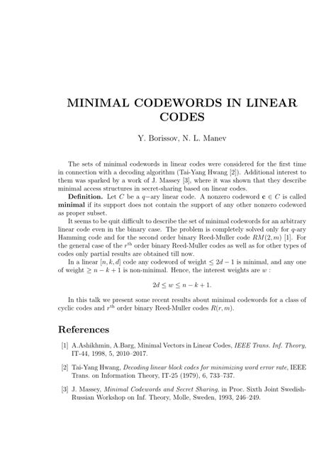 Pdf Minimal Codewords In Linear Codes