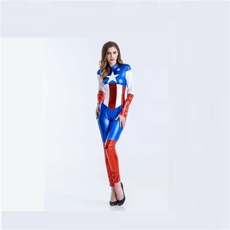Sexy Captain America Costume Girl Female Style Captain America Costume For Halloween Conjoined