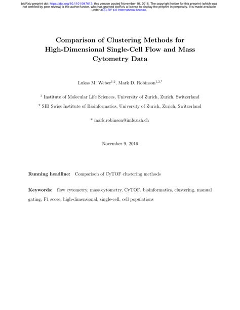 Pdf Comparison Of Clustering Methods For High Dimensional Single Cell Flow And Mass Cytometry Data
