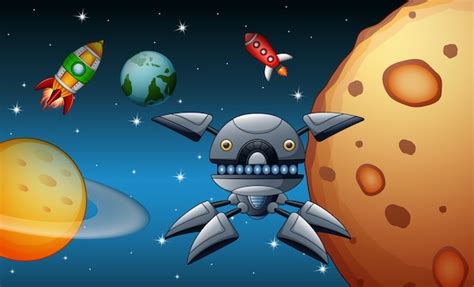 Premium Vector Robots Are Flying In The Space