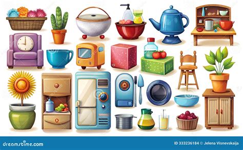 Set Of Household Objects Stock Illustration Illustration Of Food