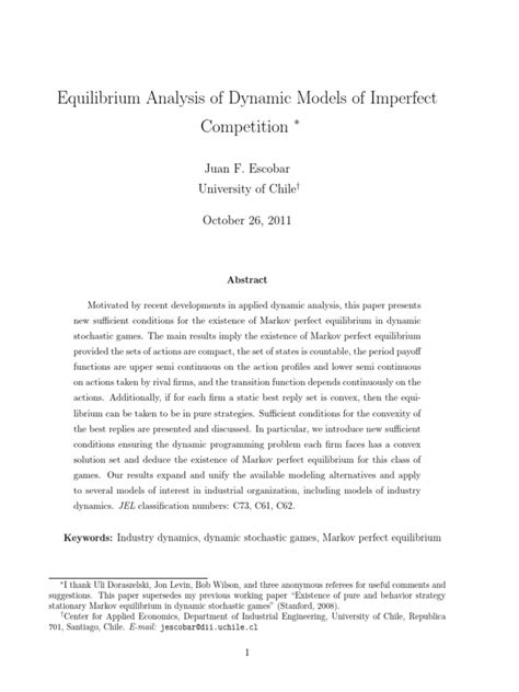 Escobar Markov Equilibrium October2011 Pdf Matrix Mathematics