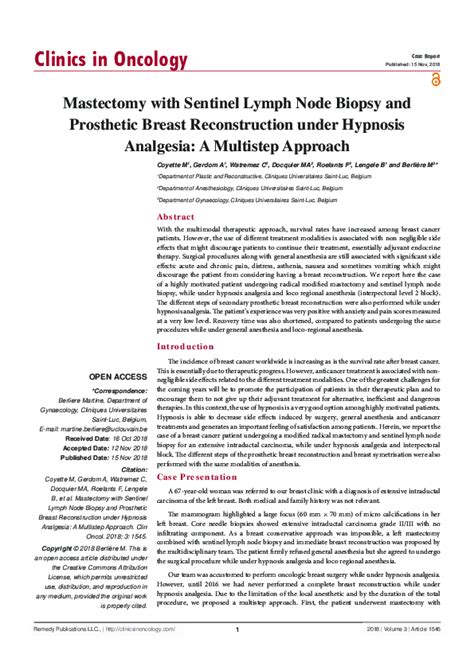 Pdf Mastectomy With Sentinel Lymph Node Biopsy And Prosthetic Breast
