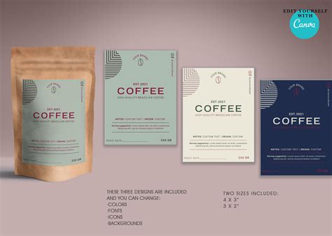 Editable Coffee Label Template For Canvaprintable Coffee Bag Label