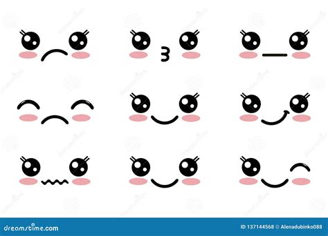 Cute Kawaii Smiling Emoticons And Japanese Anime Emoji Vector Porn
