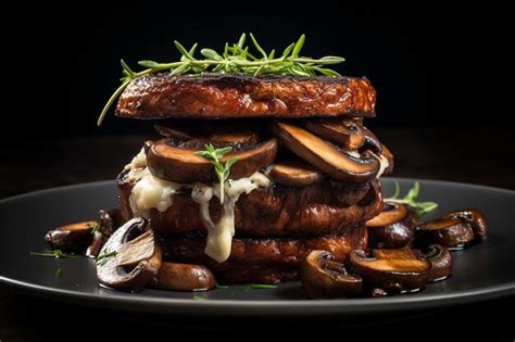 Premium Photo Bbq Burgers With Mushrooms And Swiss Cheese