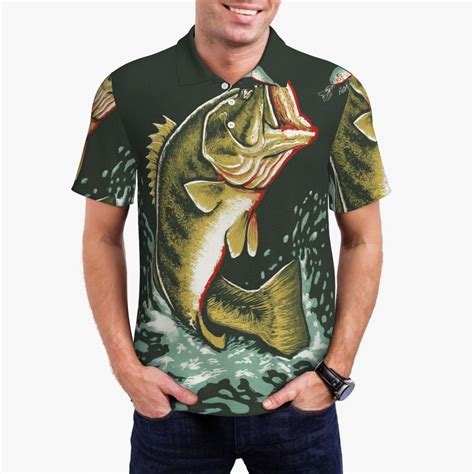 Zufioo Largemouth Bass Jumps Out Of Water Print Mens Polo Shirts